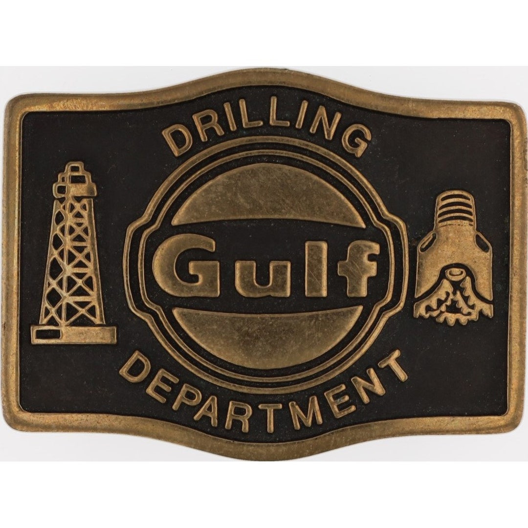 Brass Gulf Oilfield Oil Gas Logo Chevron Rig Derrick 1980s Vintage Belt ...
