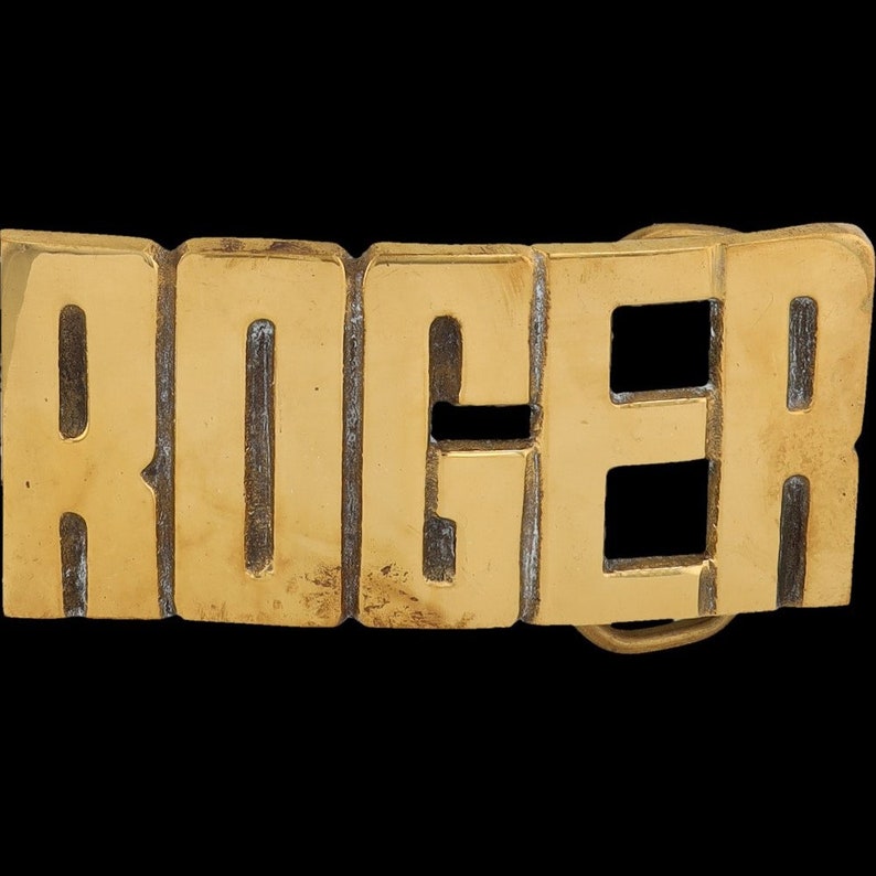 New Brass Roger Rodger Name Tag 1970s Nos Vintage Belt Buckle Throwback ...