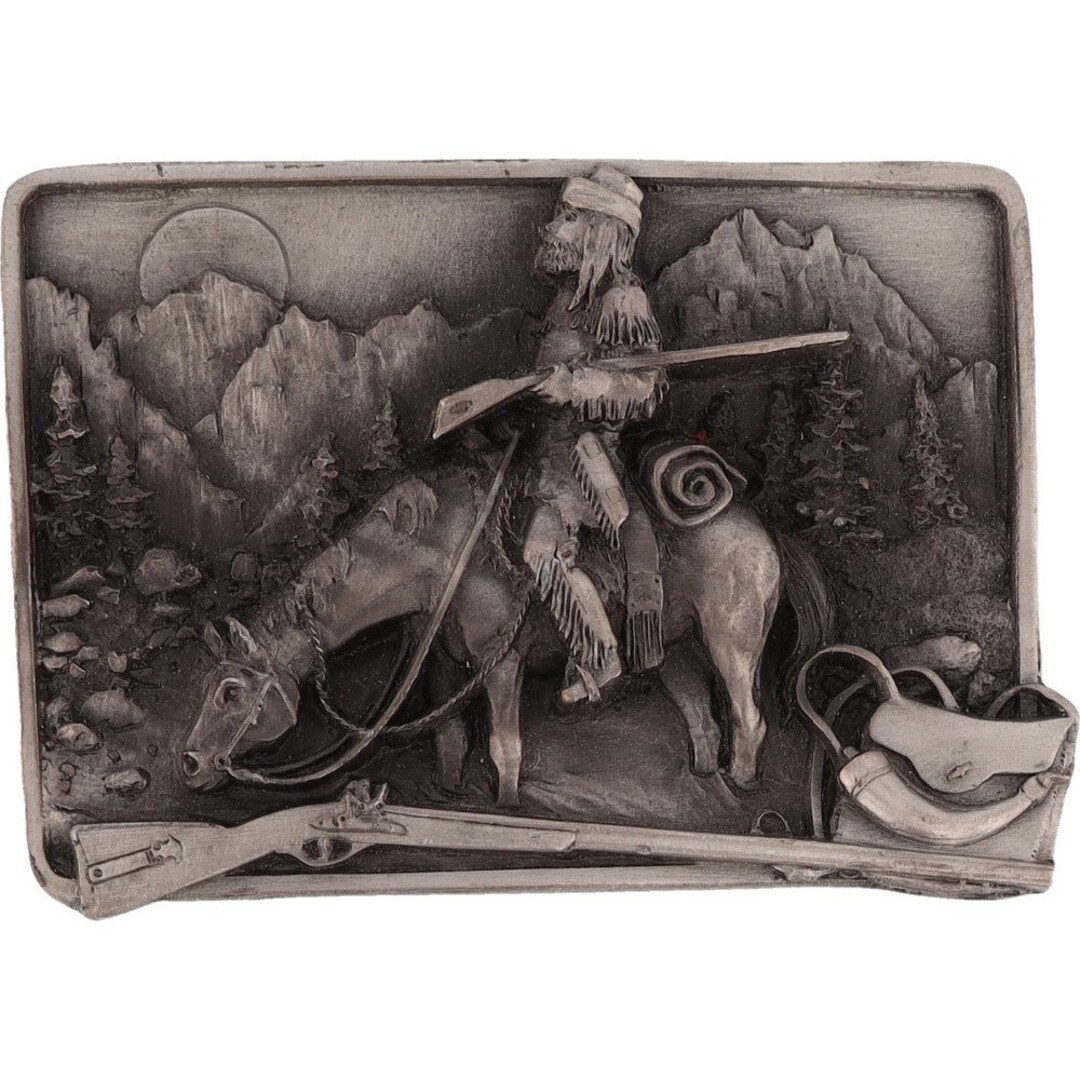 Frontier Pioneer Mountain Man Men Black Powder Rifle Gun Vintage Belt ...