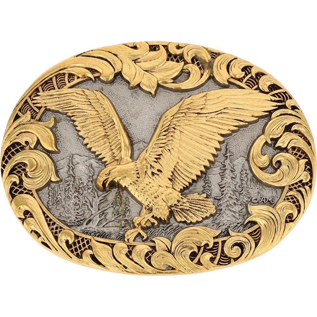 24k Gold P Eagle Hawk Bird Veteran Biker Nature Hippie Nos Vintage Belt ...