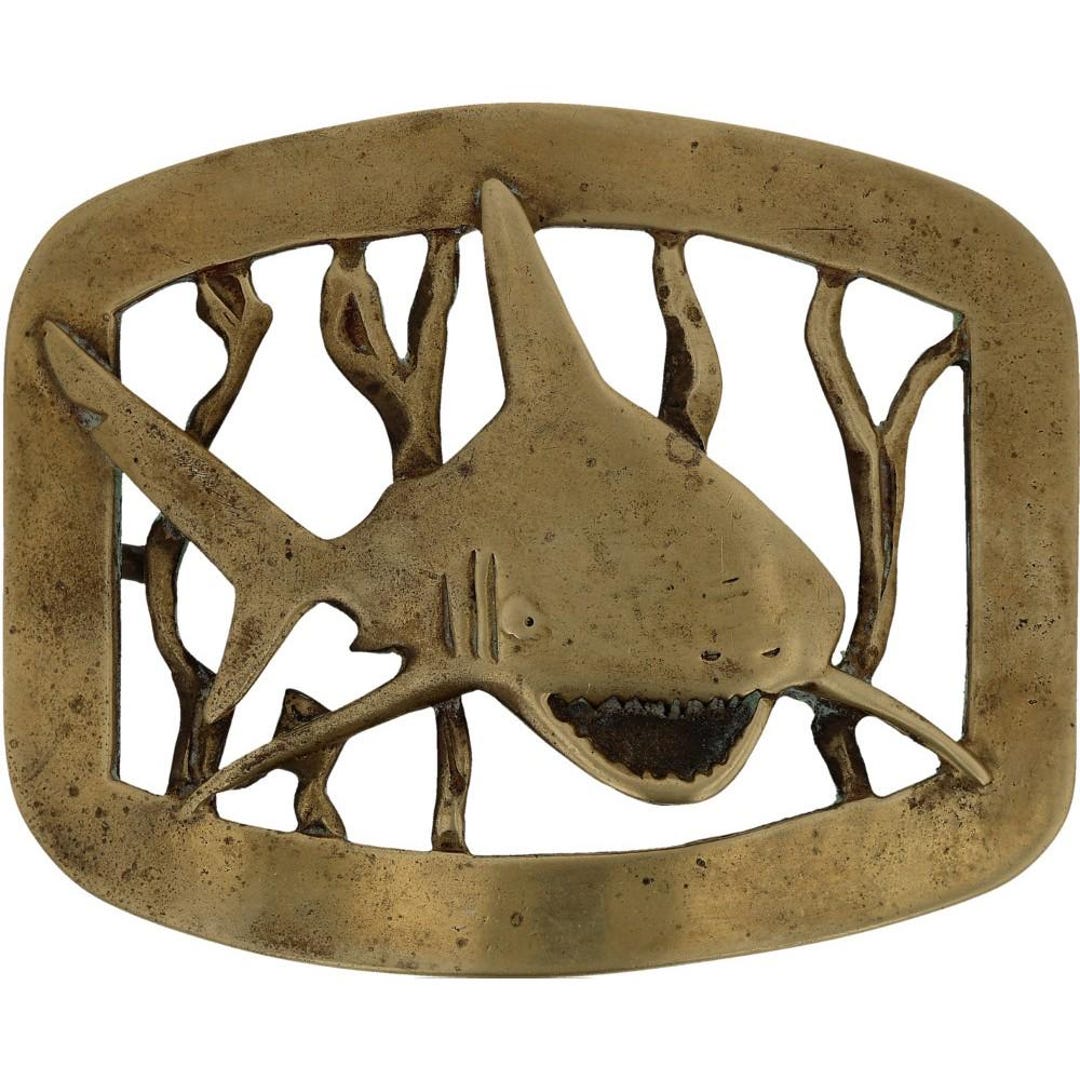 Art Brass Great White Shark TMT Handmade Hippie 70s Vintage Belt Buckle ...