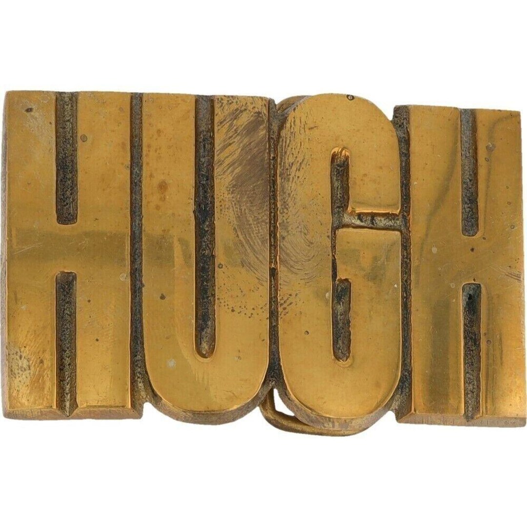 New Brass Hugh Hugues Hugo Name Tag Hippie Western 70s Nos Vintage Belt ...