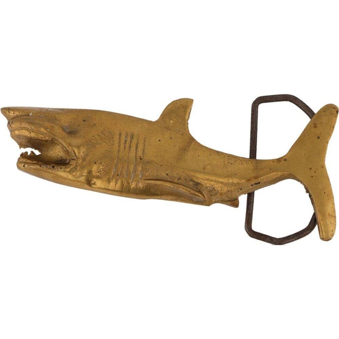 Brass Great White Shark Teeth Megalodon Jaws Surf Dive 1980s Vintage ...