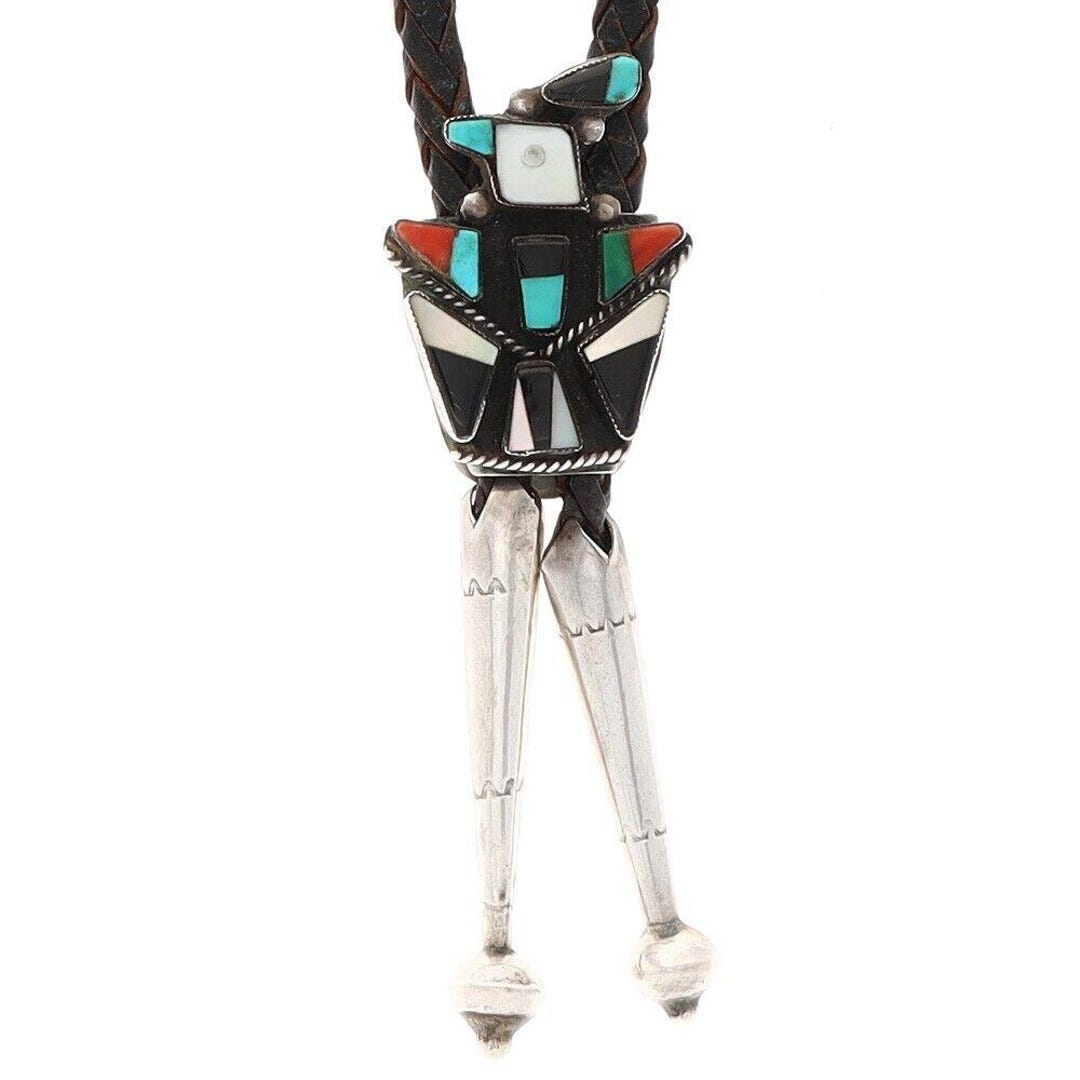 Sterling Silver Turquoise 925 Zuni Thunderbird Bird 1970s Bolo Tie ...