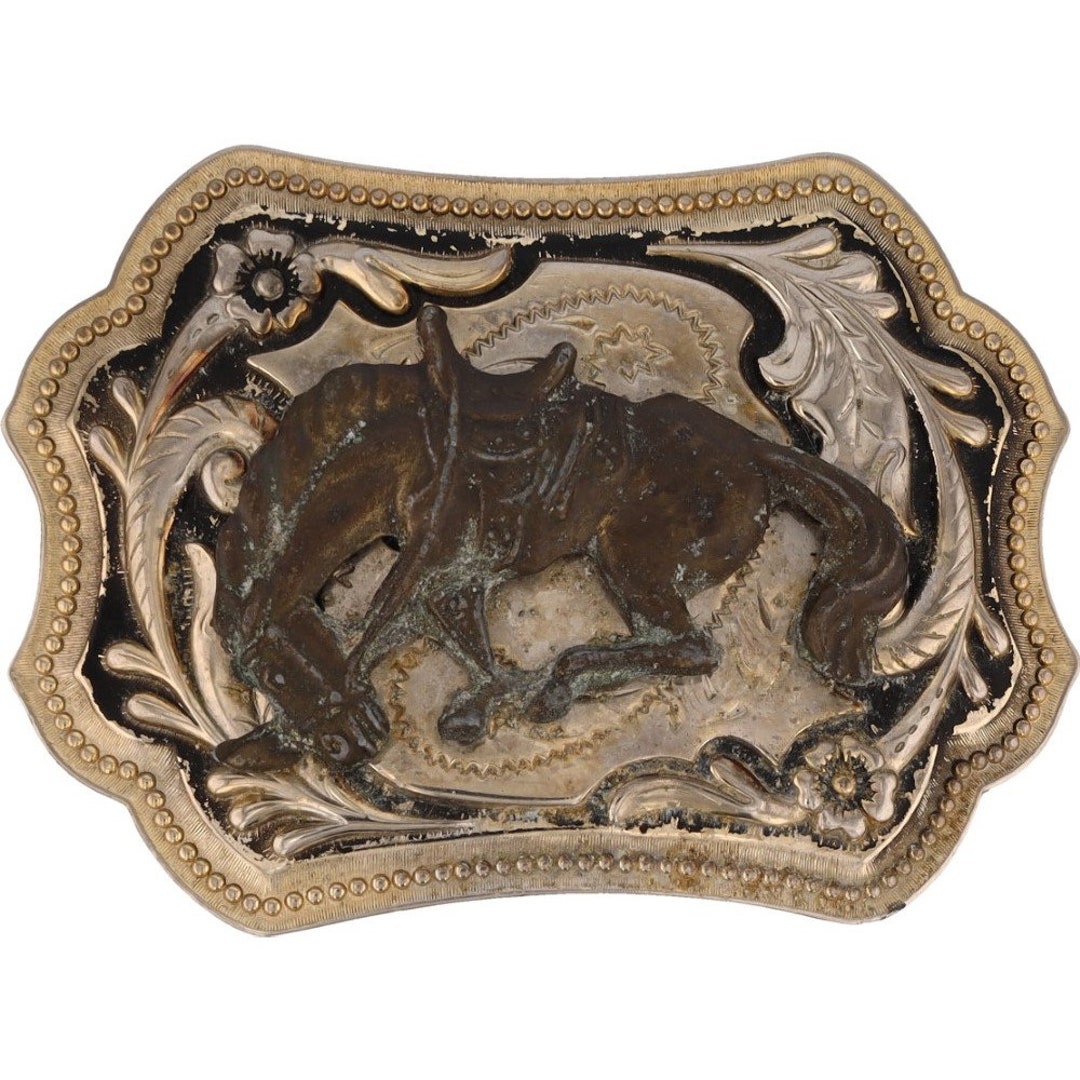 Bucking Bronc Bronco Saddle Horse Rodeo Cowboy Western 80s Vintage Belt ...
