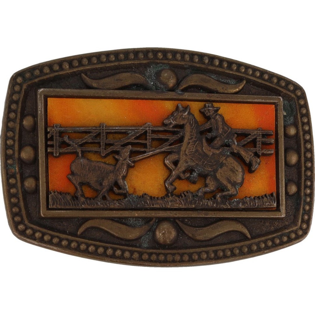 Rodeo Cowboy Calf Tie-down Roping Trophy Professional 70s Vintage Belt ...