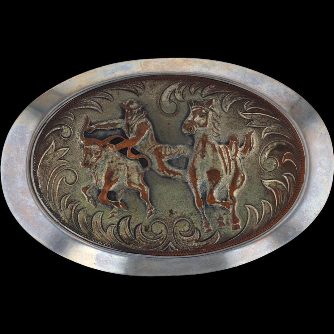 Bull Dogging Steer Roping Wrestling Rodeo Cowboy Trophy 1970s Vintage ...