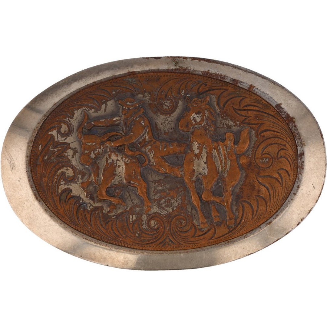 Bulldogging Steer Wrestling Rodeo Cowboy Cowgirl Horse 70s Vintage Belt ...