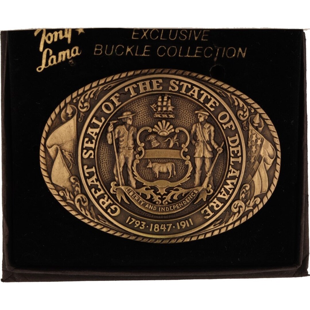 New Brass Tony Lama Delaware State Seal Western 1980s Nos Vintage Belt ...