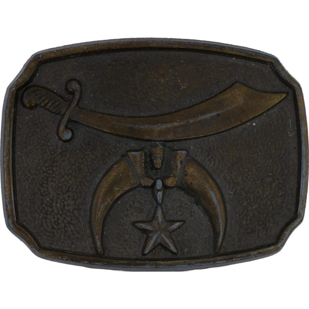 Shriners Crescent Scimitar Star Fraternal Western Vintage Belt Buckle ...