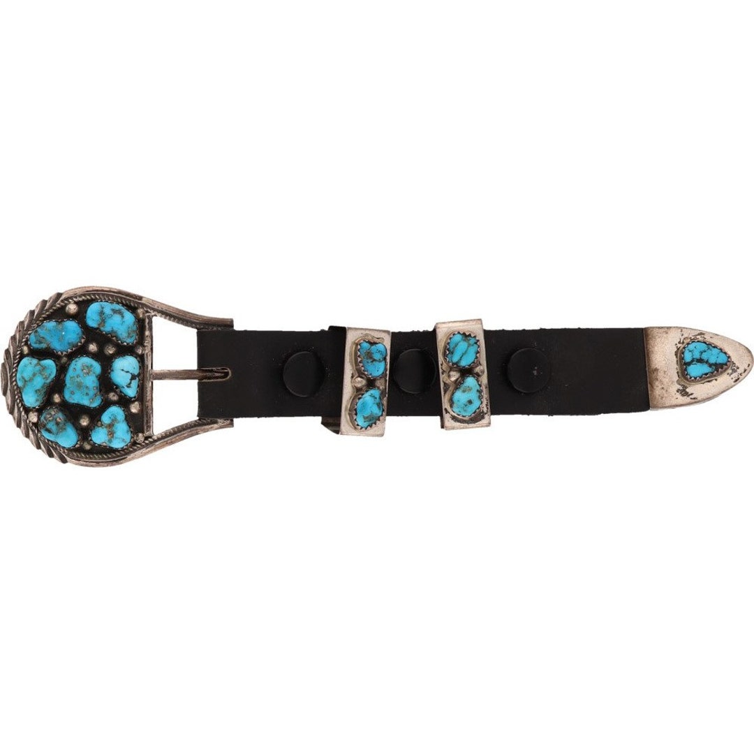 F Platero Sterling Silver Navajo Indian Turquoise Ranger Set Western ...