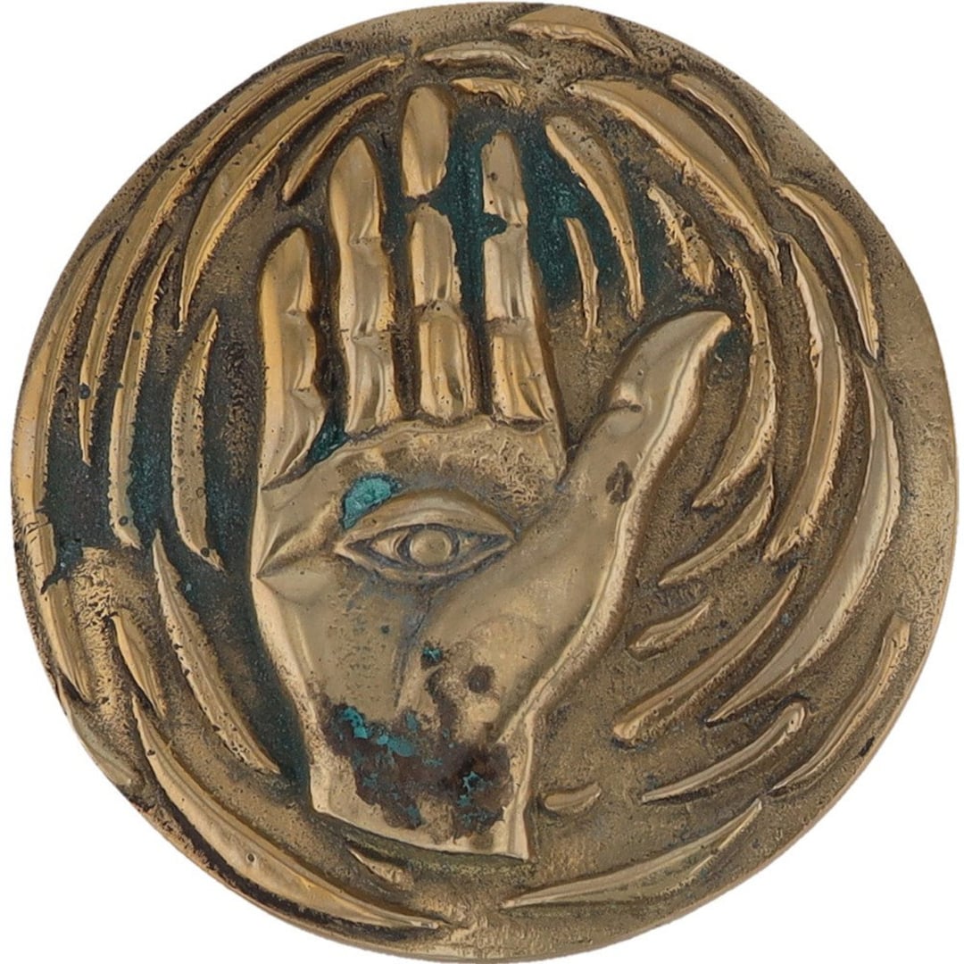 Brass Hamsa Hand Fatima Palm Evil All Seeing Eye Charm 70s Vintage Belt ...