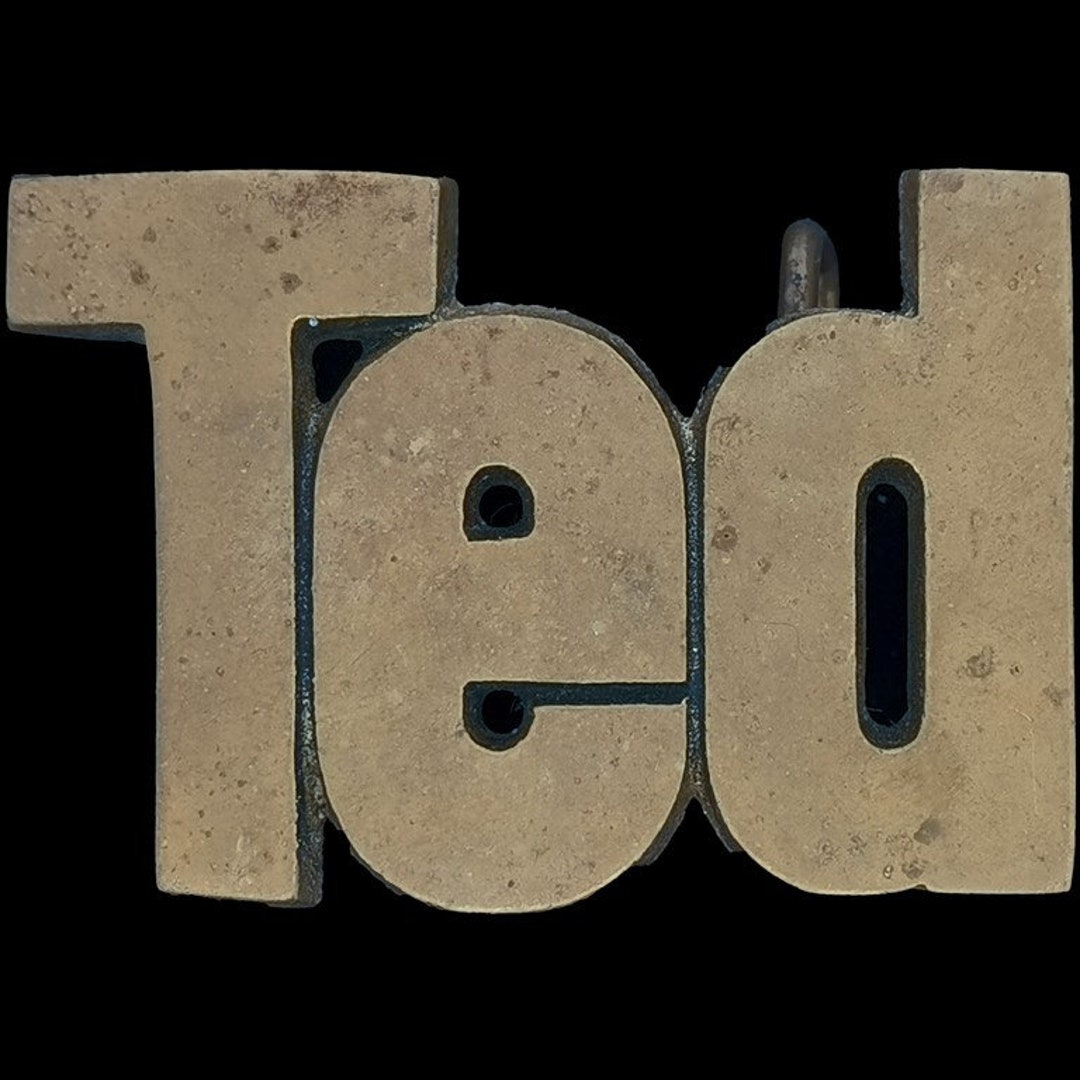 Brass Ted Teddy Name Bubble Letter Old School Hippie Western 1970s ...