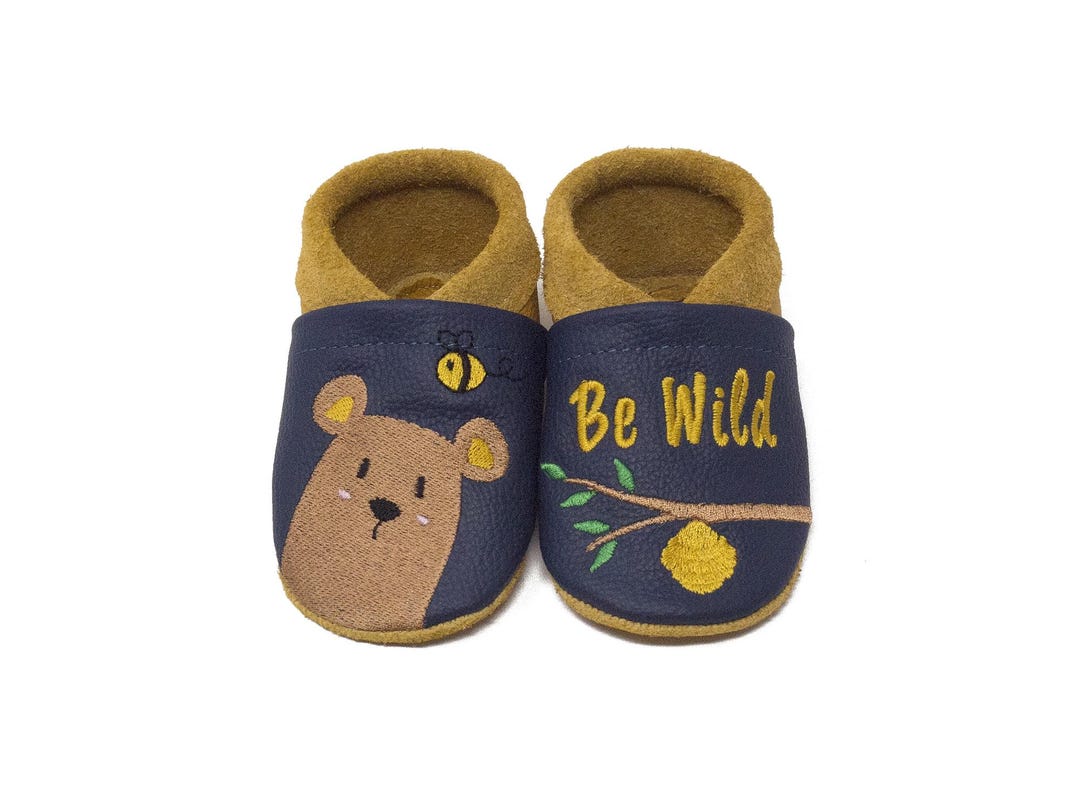 Personalized Leather Baby Shoes, Crawling Shoes With Name and Bear ...