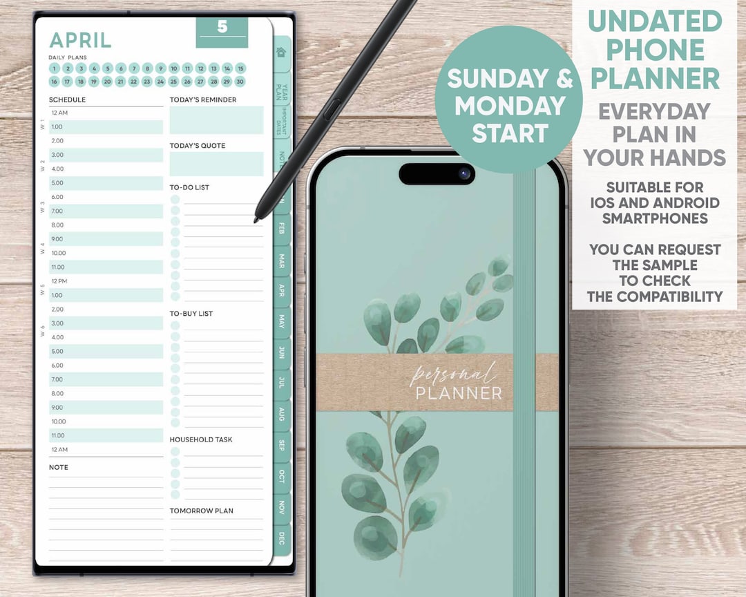 Undated Smartphone Planner Complete Links to Monthly, Weekly and Daily ...