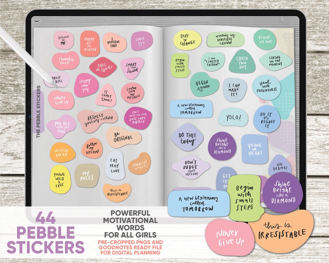 44 DIGITAL Pebble Stickers With Powerful and Motivational Words for ...