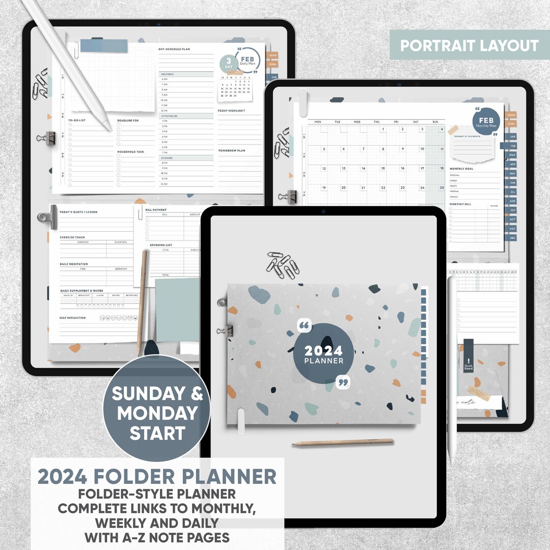 2024 Folder Portrait Planner Folder-style Planner With Monthly, Weekly ...
