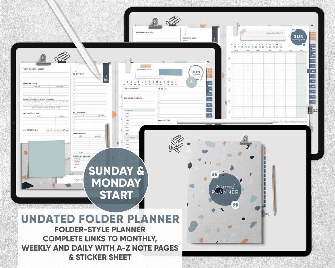 Undated Folder Planner Folder-style Planner With Monthly, Weekly and ...