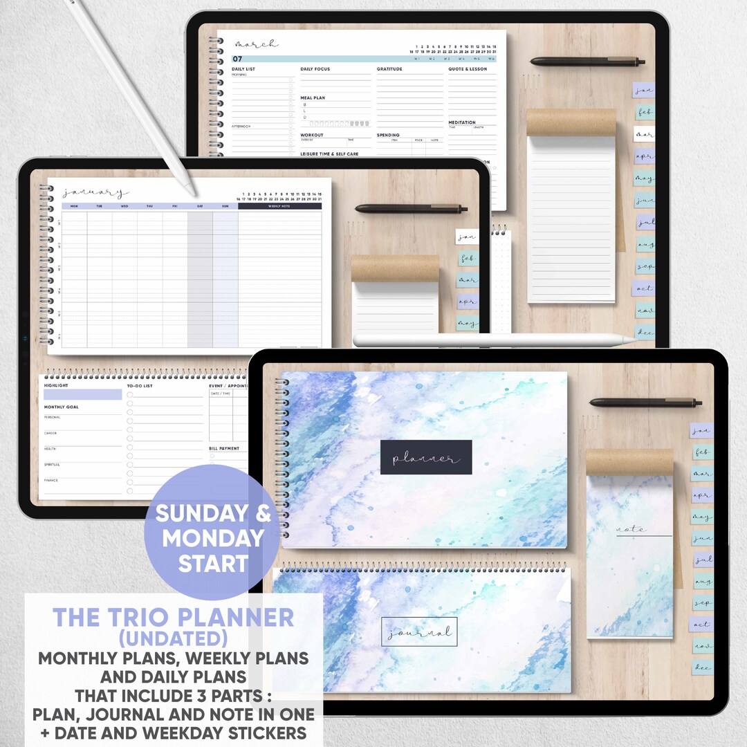 The Trio Planner - Undated Planner With Monthly, Weekly and Daily Pages ...