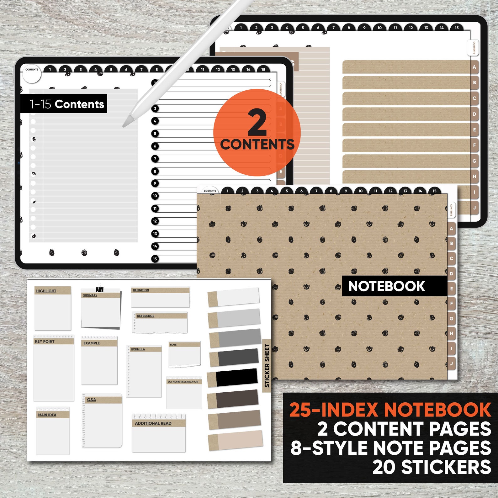 DIGITAL 25-index Notebooks in Landscape 20 Noting Stickers - Etsy