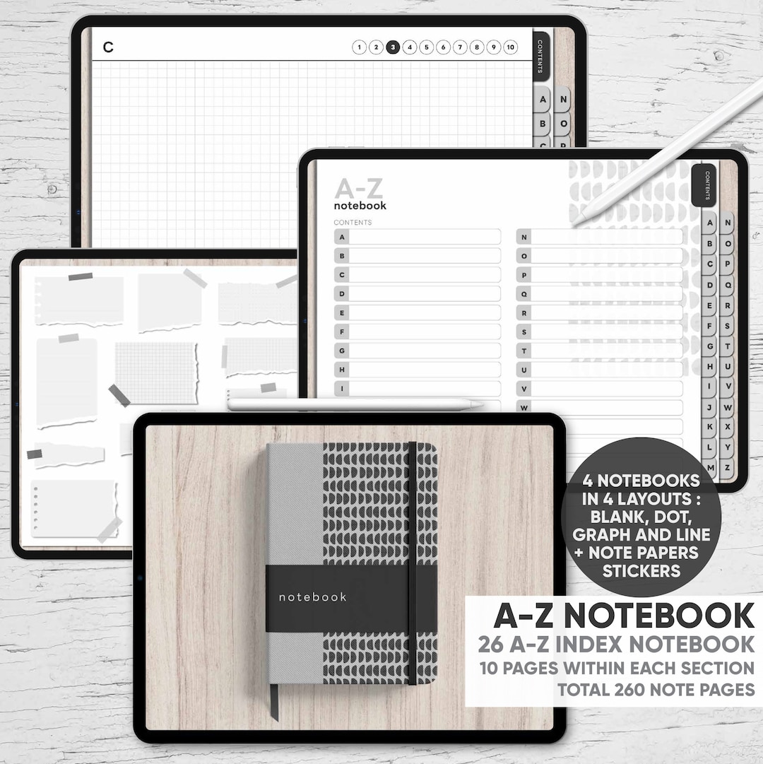 A-Z Notebook With 26-alphabetical-index in Total 260 Note Pages - 4 ...