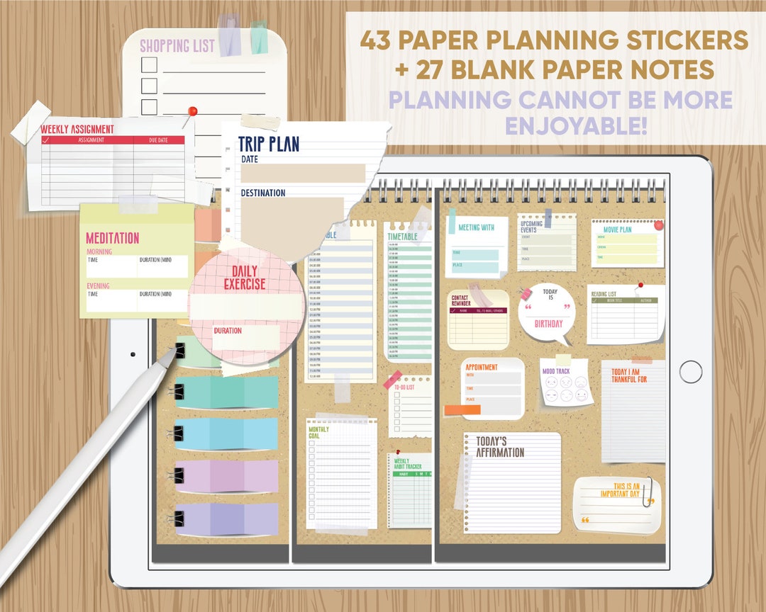 43 Paper DIGITAL Planner Stickers With 27 Blank Paper Notes (pre ...