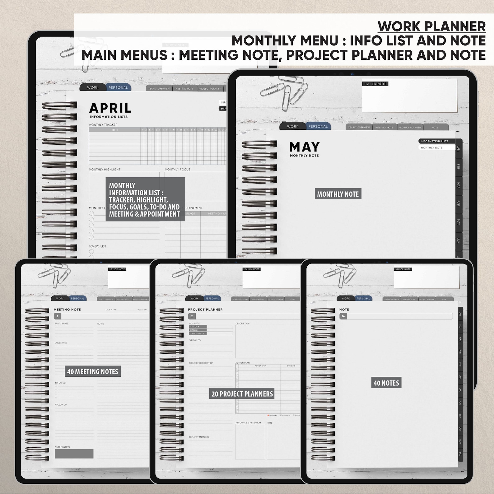 Undated Work and Personal Portrait Planner Complete Planner | Etsy