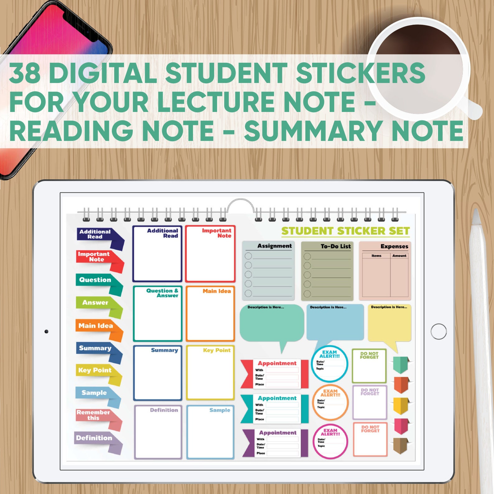 38 DIGITAL Stickers for Student Be More Effective in Lecture - Etsy
