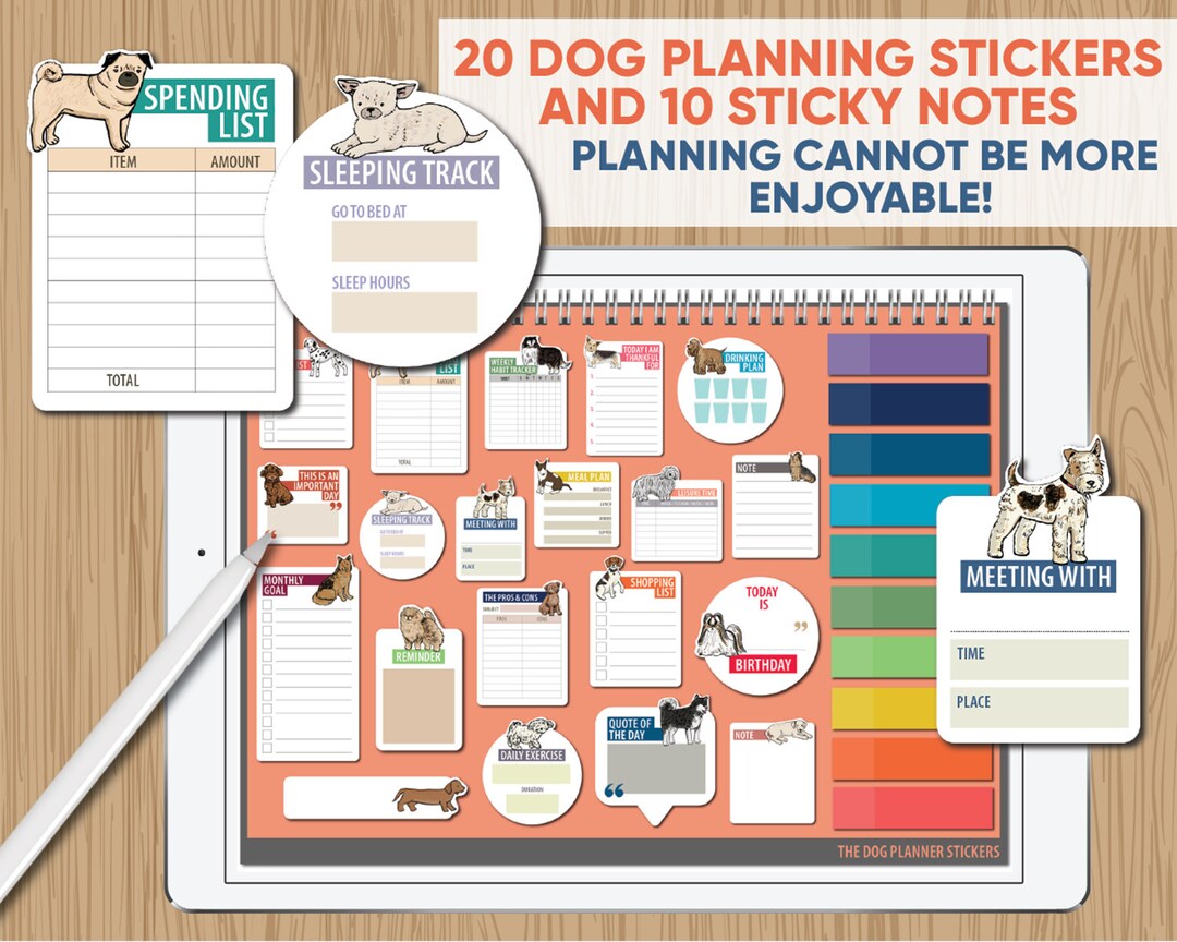 20 Dog DIGITAL Planner Stickers With 10 Sticky Notes Pngs Ready in Book ...