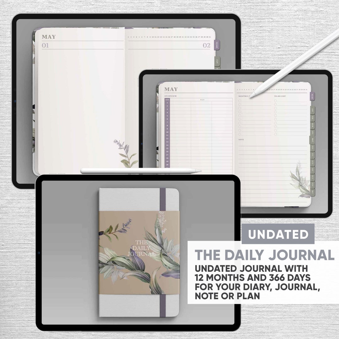 Undated Daily Journal With 12 Monthly Pages and 366 Daily Plans for ...