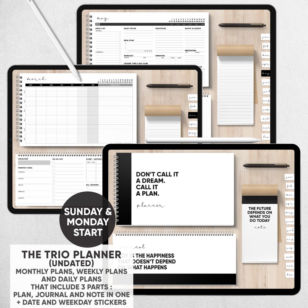 The Trio Planner - Undated Planner With Monthly, Weekly and Daily Pages ...
