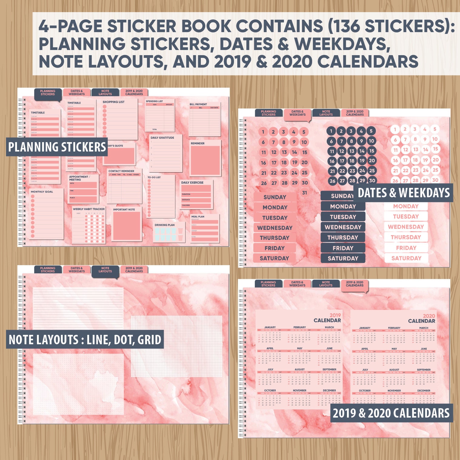 DIGITAL Undated Planner and Notebook Sun & Mon Start with | Etsy