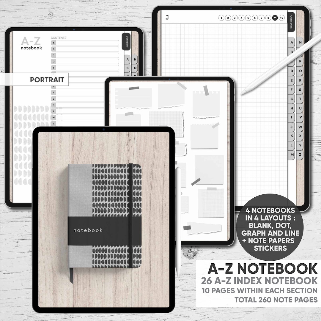 A-Z Portrait Notebook With 26-alphabetical-index in Total 260 Note ...