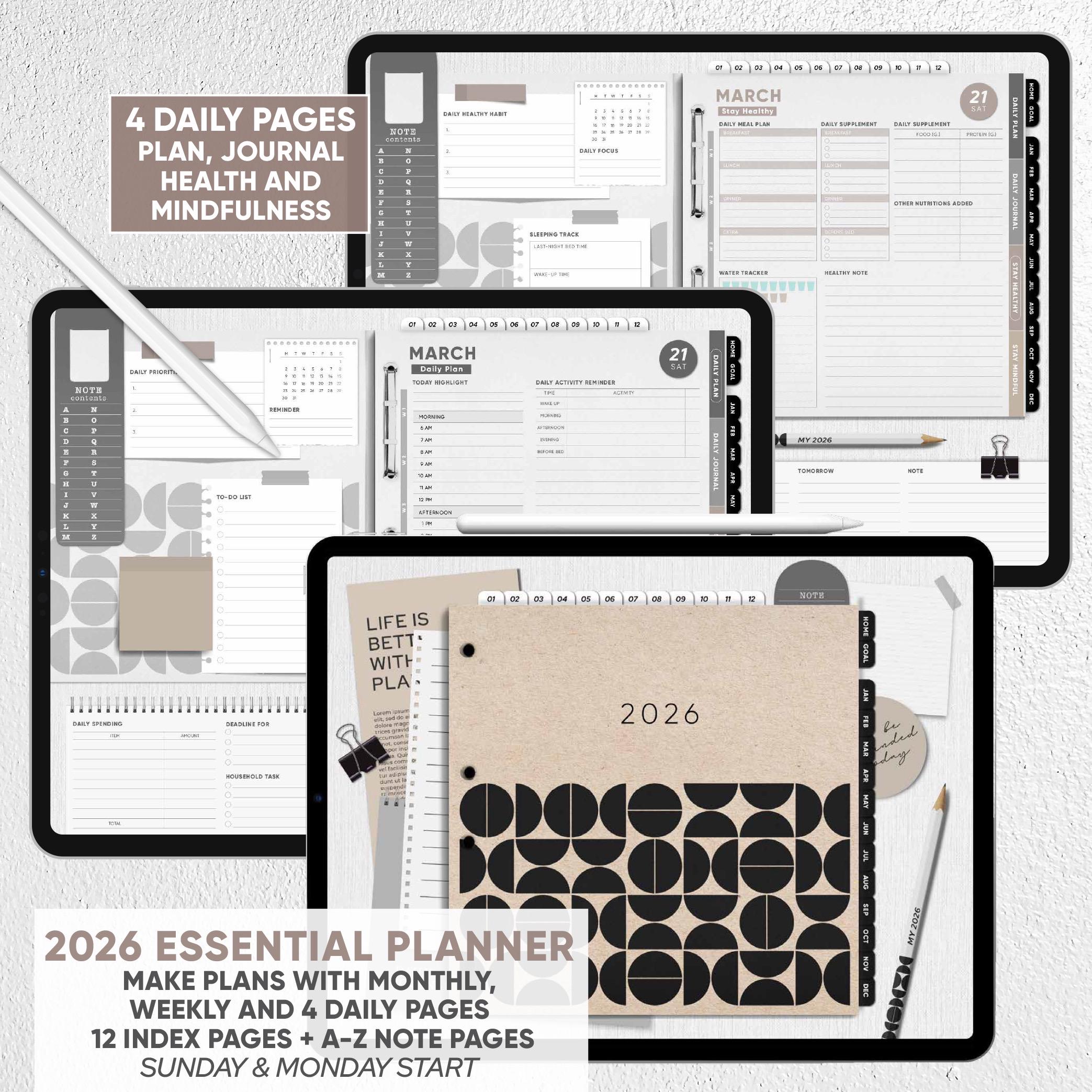 2026 Essential DIGITAL Planner | 4 Daily Pages | Daily Plan, Journal ...
