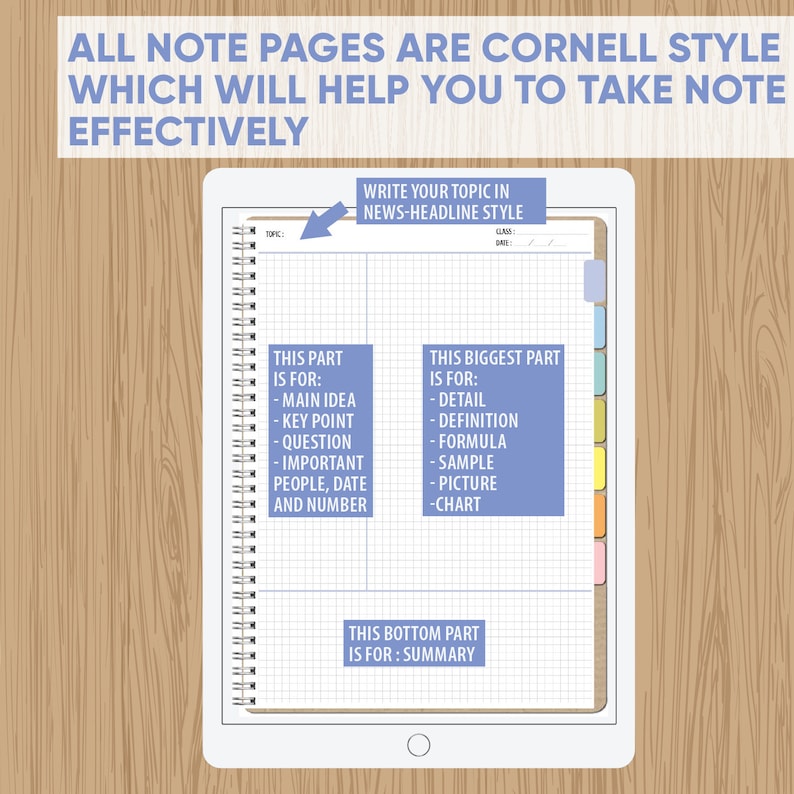 DIGITAL Cornell Notebooks in Portrait Categorize your Notes | Etsy