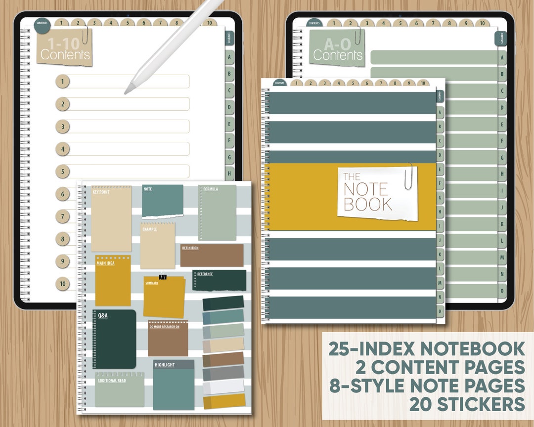 DIGITAL 25-index Notebooks in Portrait 20 Noting Stickers With Cornell ...