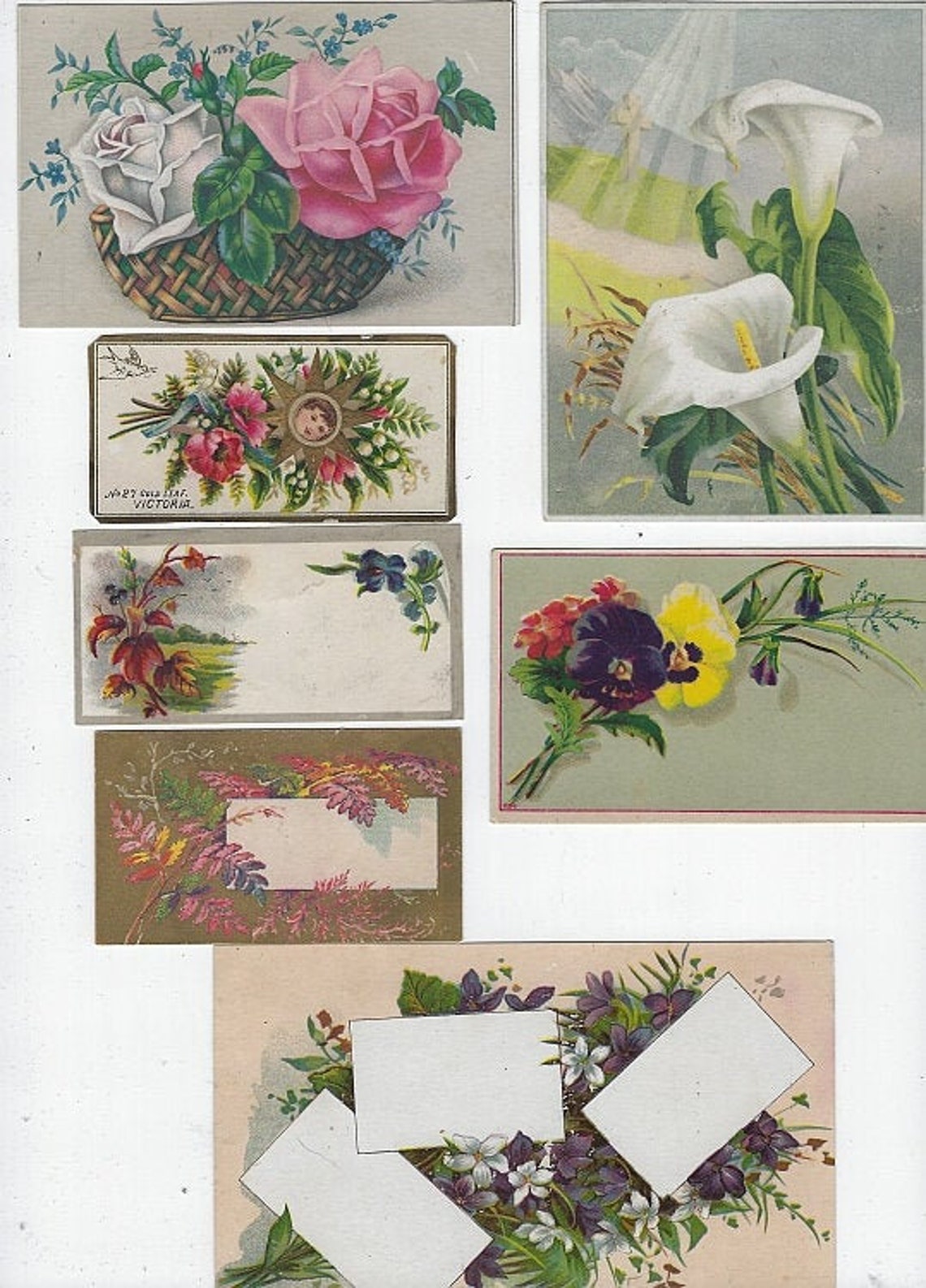 Lot of Seven Scrap Victorian Trade Cards With Flowers for Scrapbooking ...