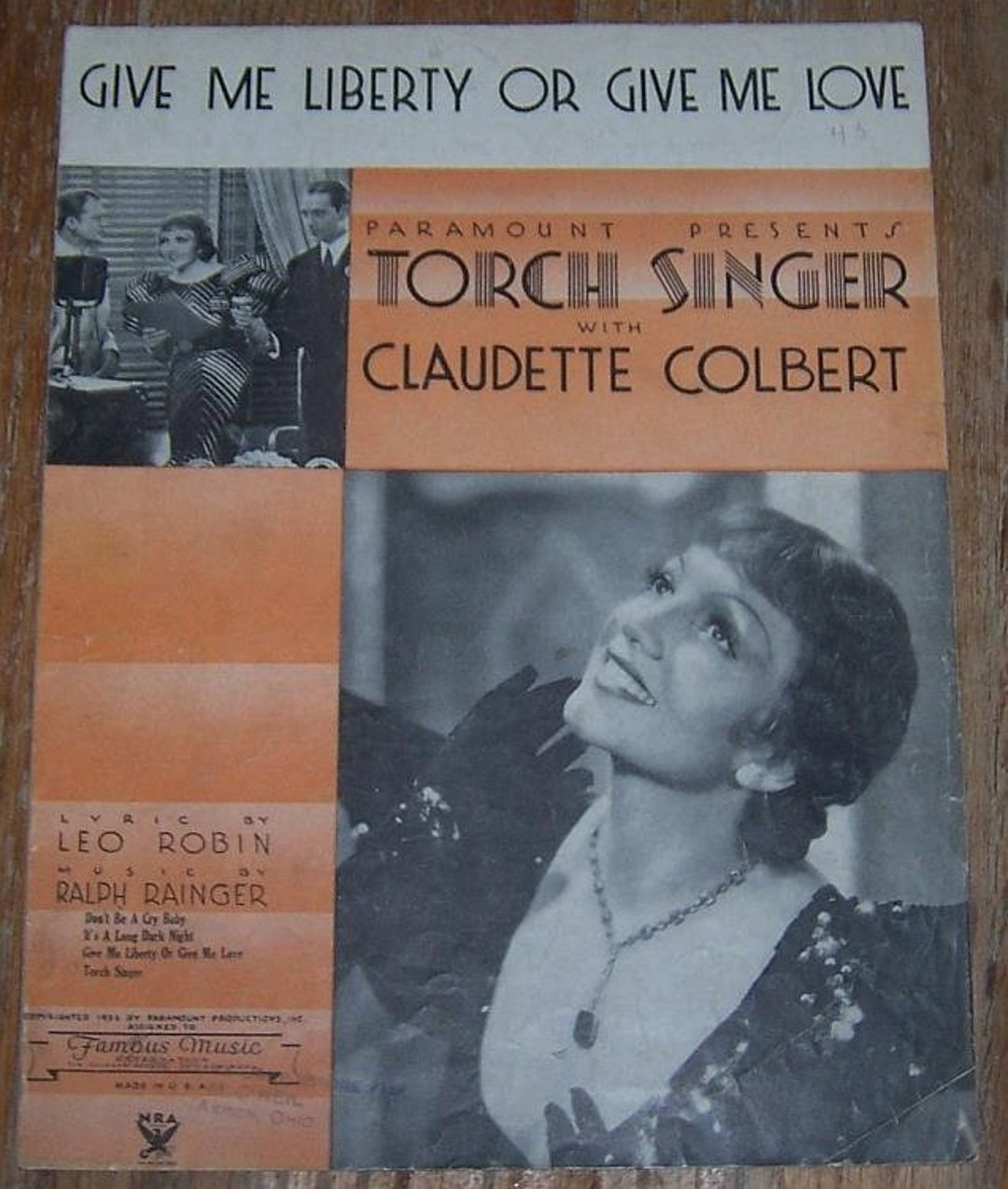 Claudette Colbert Vintage Movie Sheet Music Torch Singer, I Cover ...