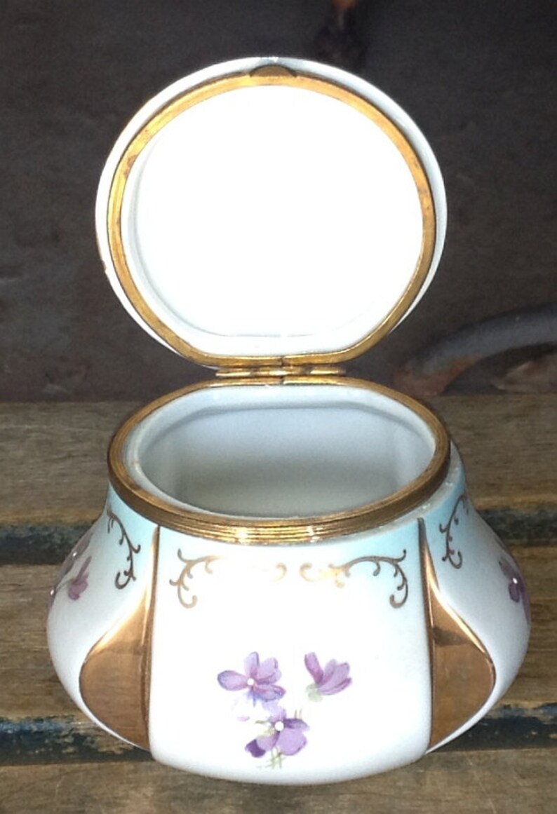 Violet Light Blue China Trinket Box Gold Scrolls Ardco Dallas Japan ...