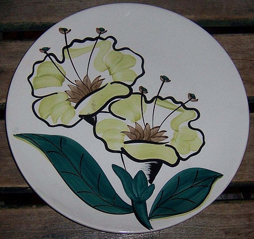 Vintage Blue Ridge Evening Flower Pattern Skyline Shape Dinner Plate or ...