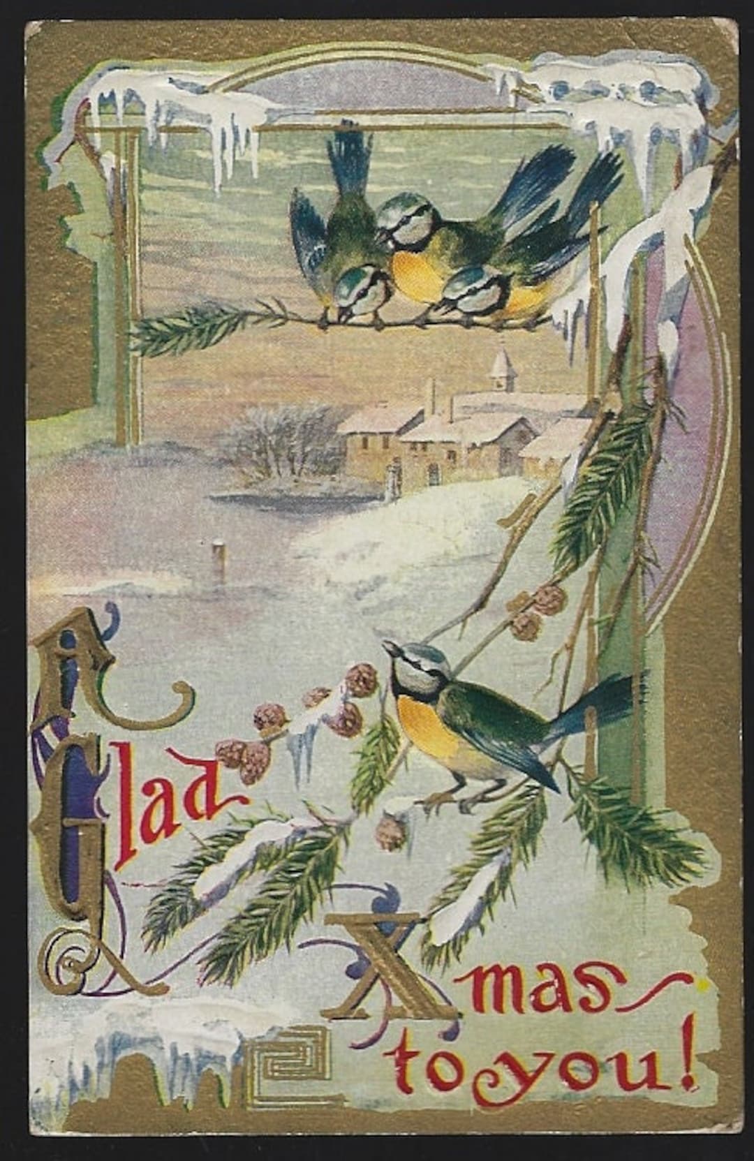 Merry Christmas Birds and Snowy Landscapes Lot Four Vintage Holiday ...