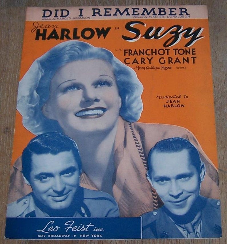 Cary Grant Vintage Movie Sheet Music Affair to Remember, Suzy, Toast of ...