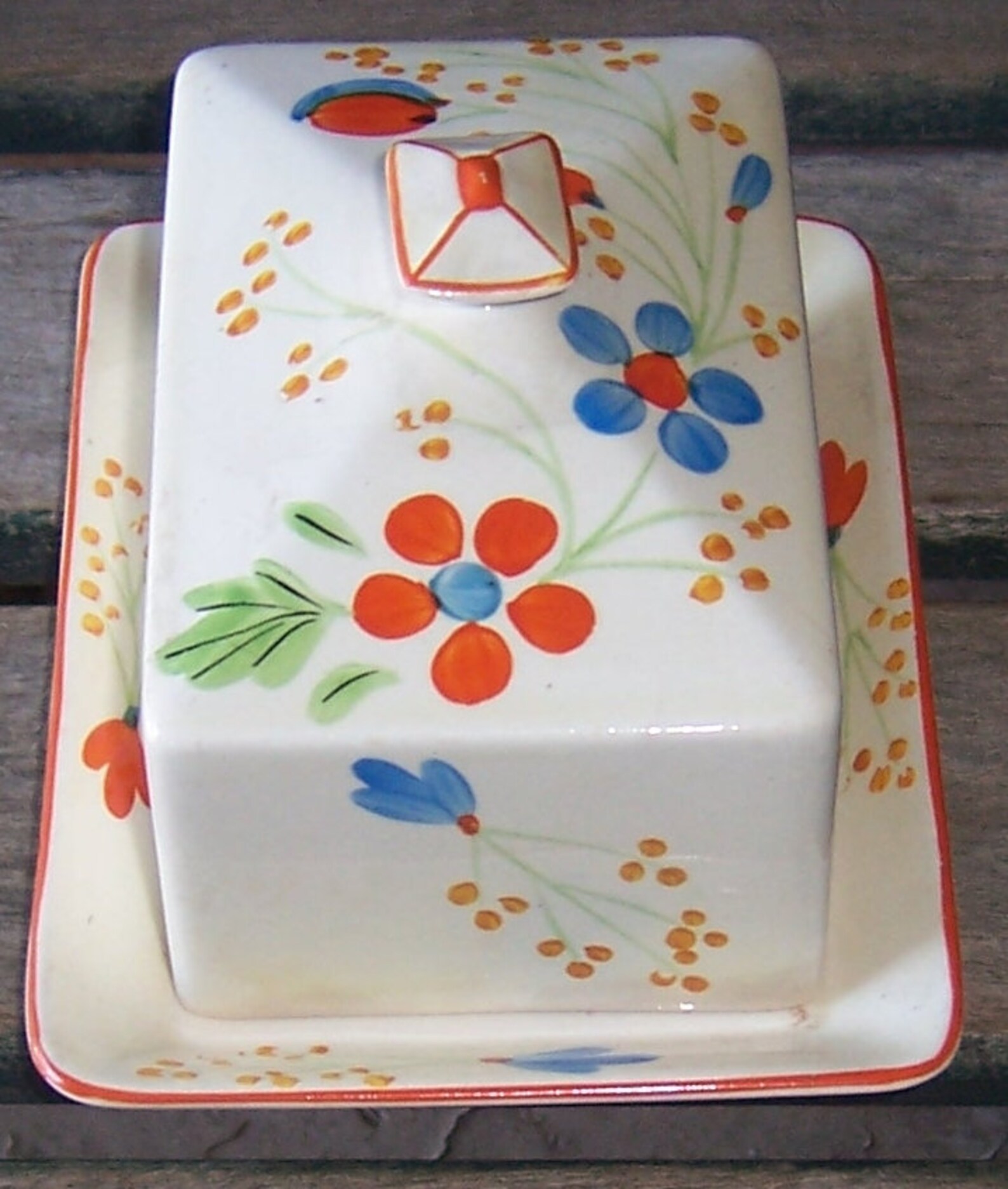 James Kent Fenton Pottery Butter Dish Decorated Deco Flowers Vintage ...