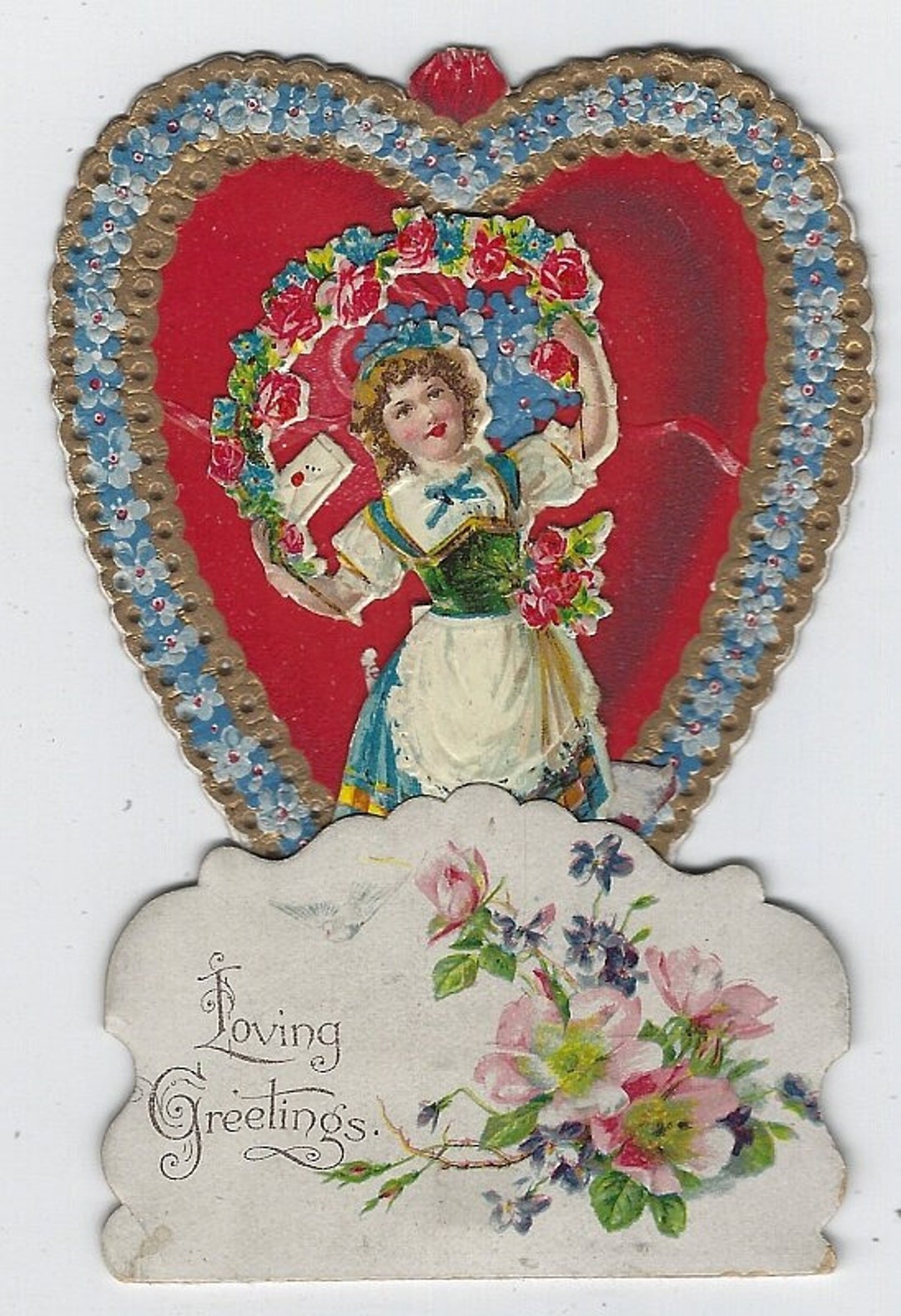 Lovely Dancng Girl Flowers Loving Greetings German Fold Out Valentine ...