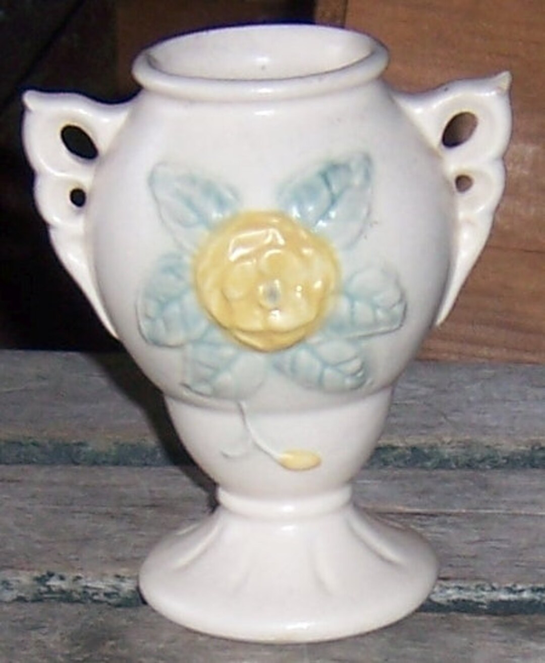 Camellia Open Rose Pink and Yellow Flowers Hull Pottery Small Matte ...