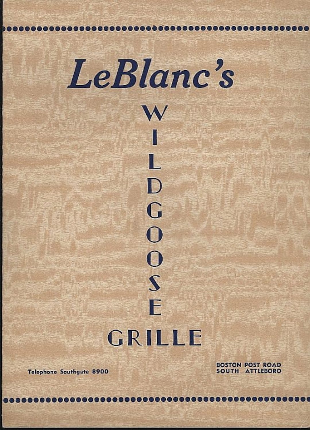 Vintage Menu for Leblanc's Wildgoose Grille, South Attleboro ...