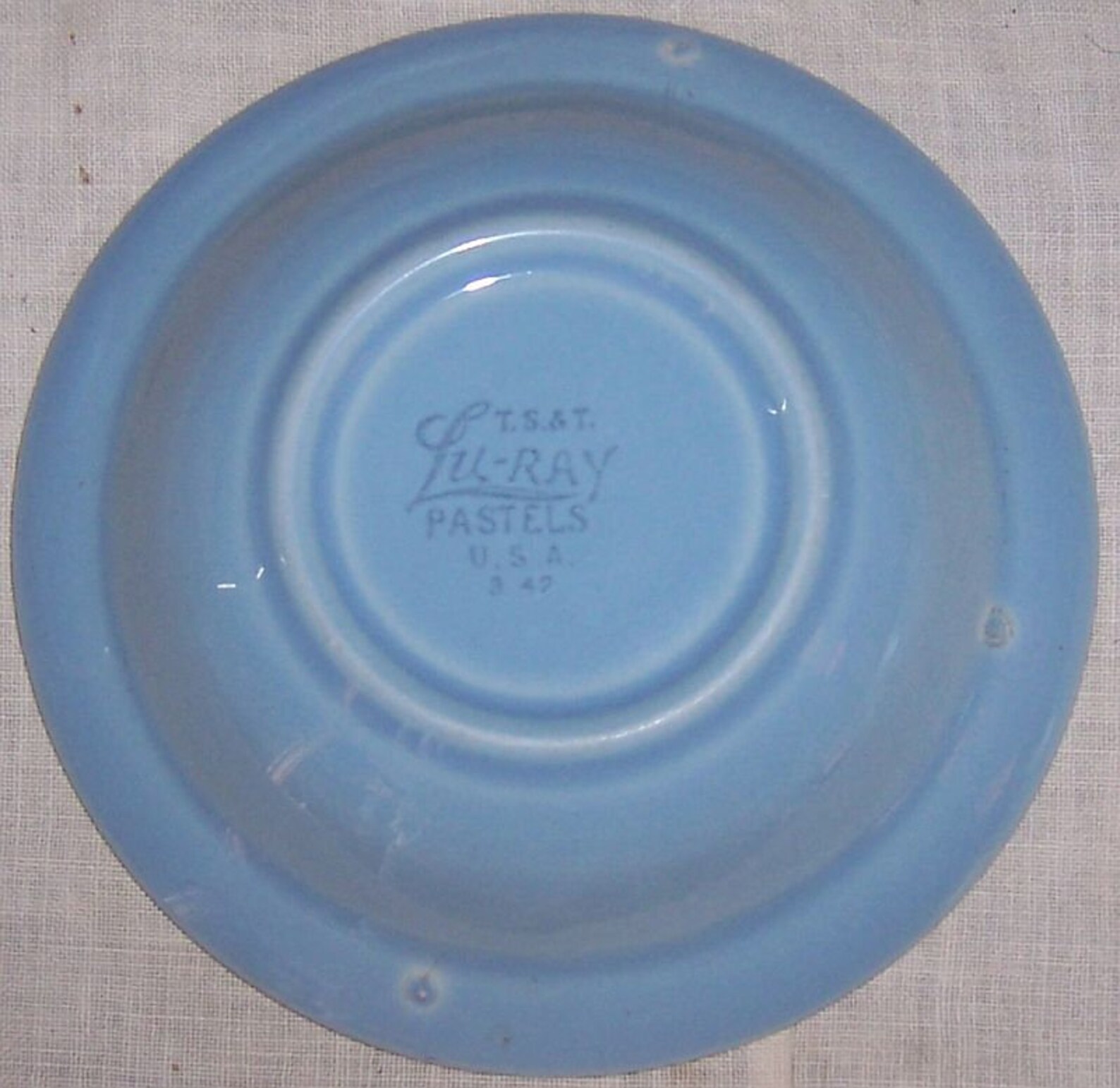 Taylor Smith Taylor China Lu Ray Pastel Blue Cup and Saucer and Berry ...