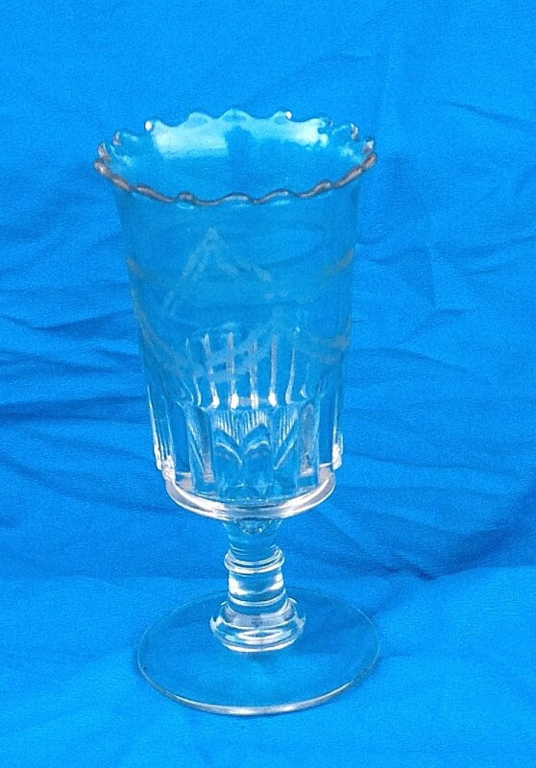 Etched Drapery Pattern Clear Glass Celery Vase Antique Glassware EAPG ...