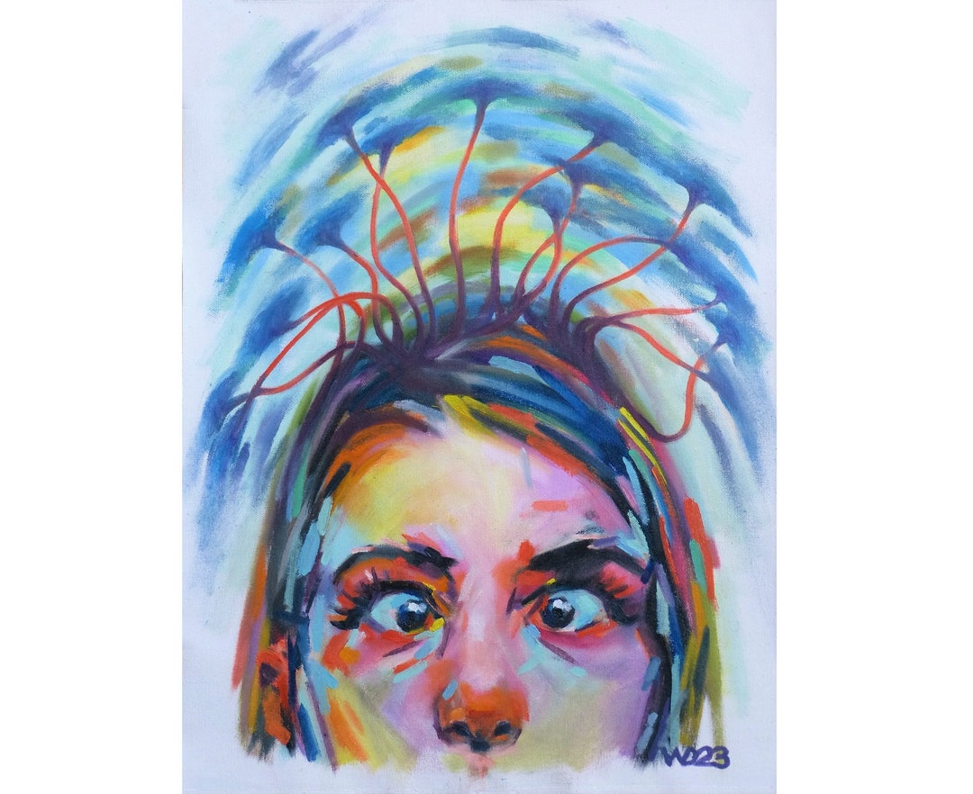 Tornado Original Oil Painting, Captivating Portrait of a Young Girl ...