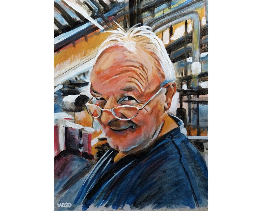 Smarter - Portrait of a Baby Boomer in a Production Workshop, Acrylic ...